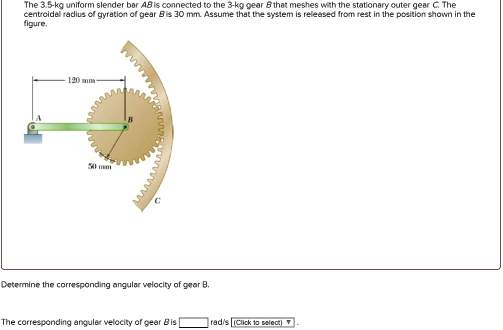 The 3.5-kg uniform slender bar AB is connected to the 3-kg gear B that ...