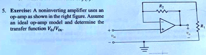5. Exercise: A noninverting amplifier uses an op-amp as shown in the right figure. Assume an ...