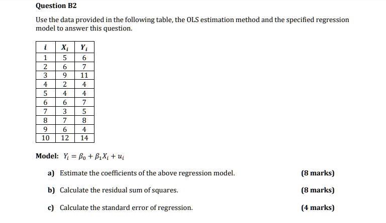 SOLVED: Question B2 Use the data provided in the following table; the OLS estimation method and ...