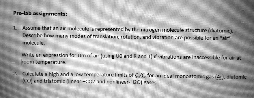 Pre-lab assignments: 1. Assume that an air molecule is represented by ...