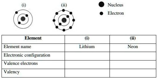 (i) (ii) Nucleus Electron Element (i) (ii) Element name Lithium Neon ...