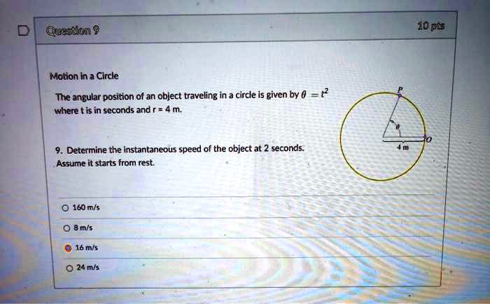 SOLVED: Question 0pEs Motion In a Circle The angular position of an object traveling in a circle ...