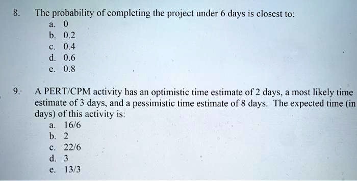 SOLVED: The probability of completing the project within 6 days is ...