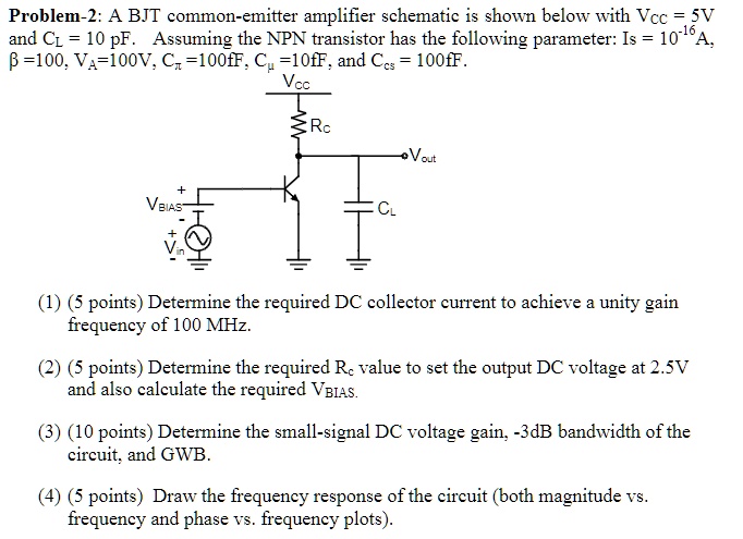 SOLVED: Problem-2: A BJT common-emitter amplifier schematic is shown below with Vcc = and C = 10 ...