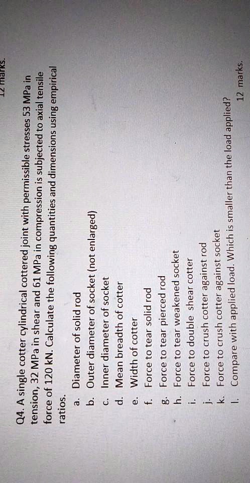 SOLVED: A single cotter cylindrical cottered joint with permissible ...