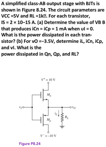 A simplified class-AB output stage with BJTs is shown in...