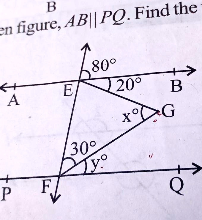 SOLVED: In the given figure, AB parallel PQ. Find the value of x and y.