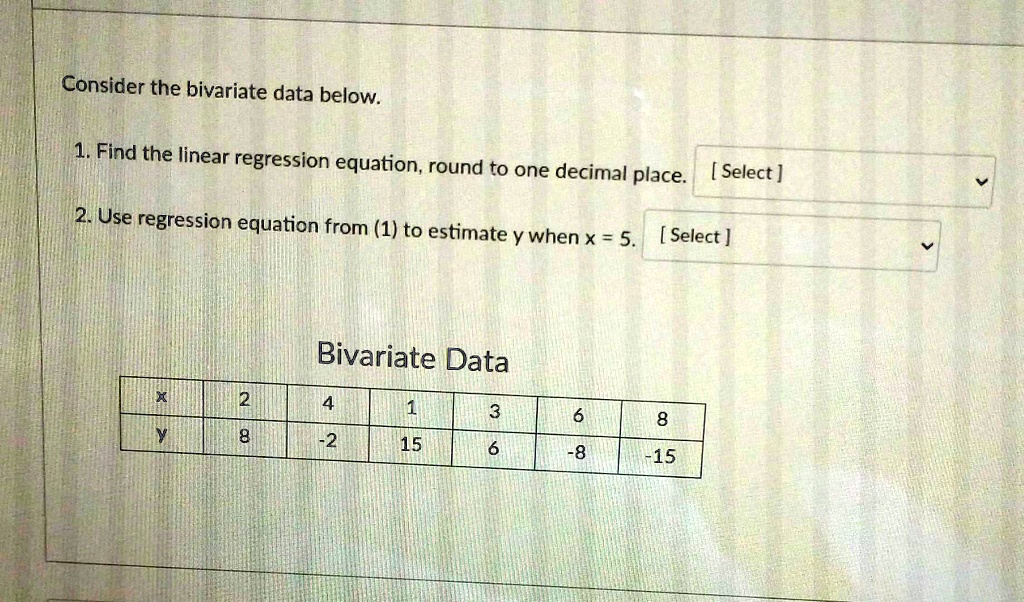 consider the bivariate data below 1 find the linear regression equation ...