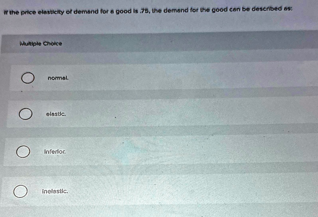 if the price elasticity of demand for a good is 075 the demand for the good can be described as ...