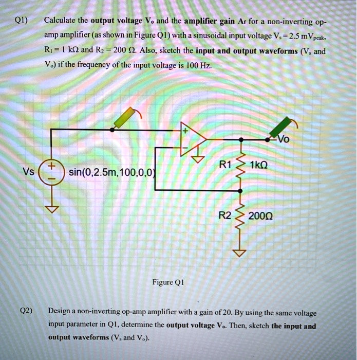 SOLVED: Calculate the output voltage V and the amplifier gain Ar for a non-inverting op-amp with ...