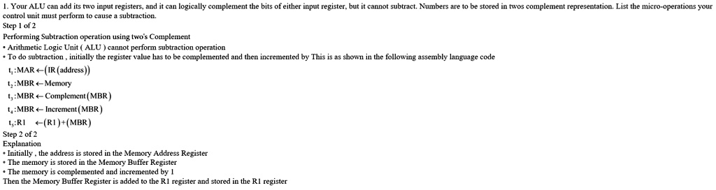 1. Your ALU can add its two input registers, and it can logically ...