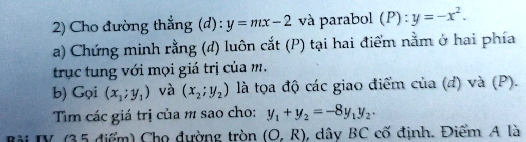 2 Cho đưá Ng Thẳng D Y Mx 2 Và Parabol P Y X 2 Rằ