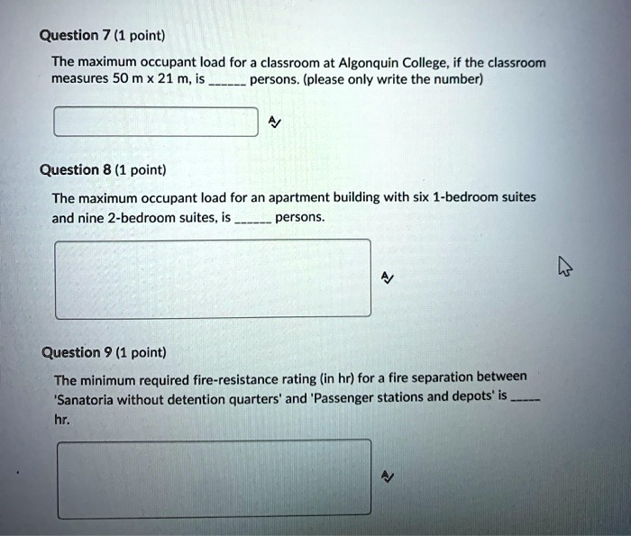 question 7 1 point the maximum occupant load for classroom at algonquin ...