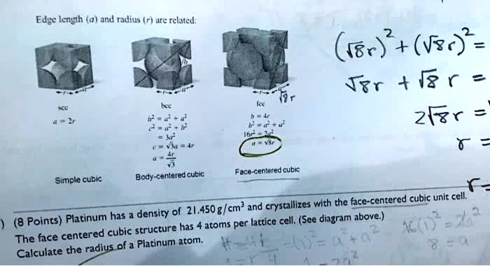 edge length a and radius r are related platinum has a density of ...