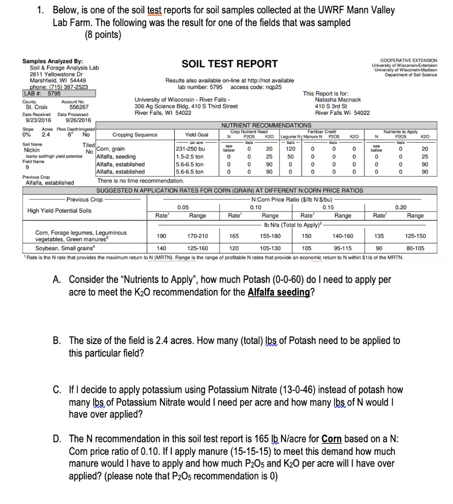 SOLVED: Below; is one of the soil test reports for soil samples ...