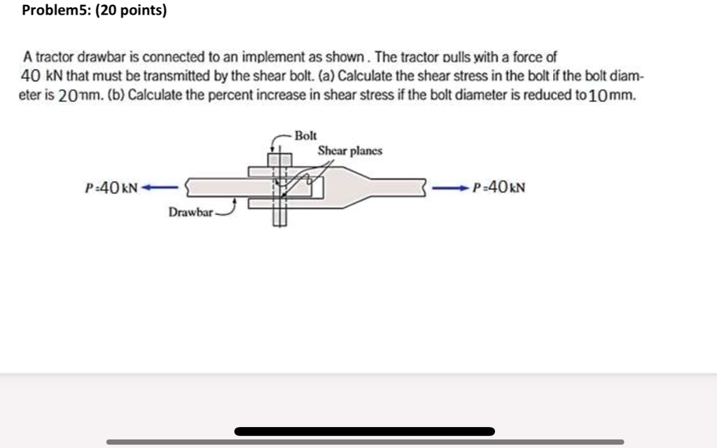 Problem5: (20 points) A tractor drawbar is connected to an implement as shown. The tractor pulls ...