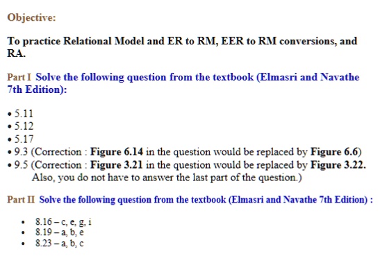 Objective: To practice Relational Model and ER to RM, EER to RM ...