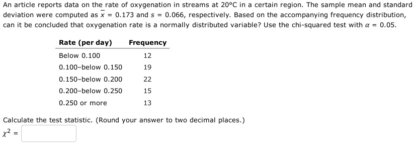 an article reports data on the rate of oxygenation in streams at 20c in ...