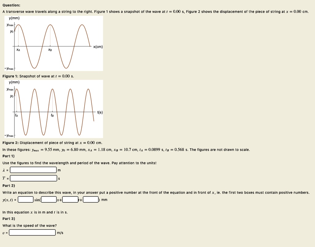 SOLVED: question: transverse wave travels along string to the right: Figure shows snapshot of ...