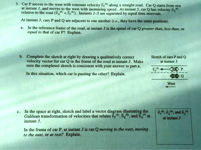 3. Car P moves to the west with constant velocity v⃗P^(R) along a ...