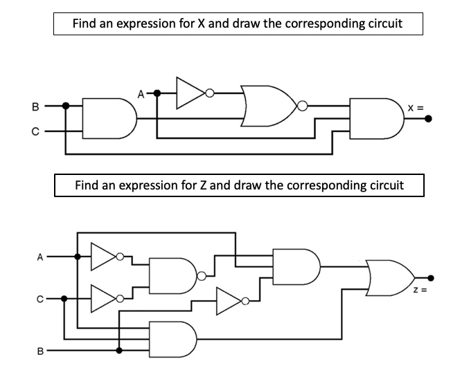 SOLVED: Find an expression for X and draw the corresponding circuit B C Find an expression for Z ...