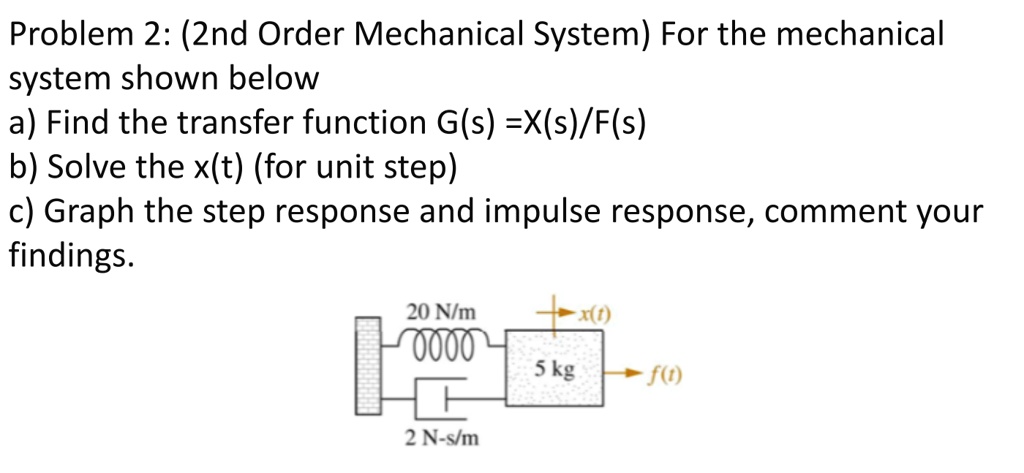 please help me figure this out with matlab problem 2 2nd order mechanical system for the ...