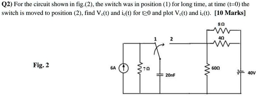 SOLVED: Q2) For the circuit shown in Fig. 2, the switch was in position 1 for a long time. At ...