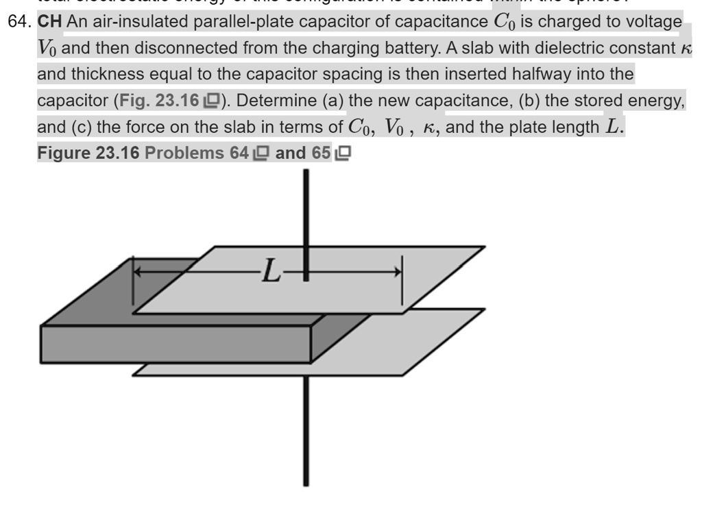 64 ch an air insulated parallel plate capacitor of capacitance co is charged to voltage vo and ...