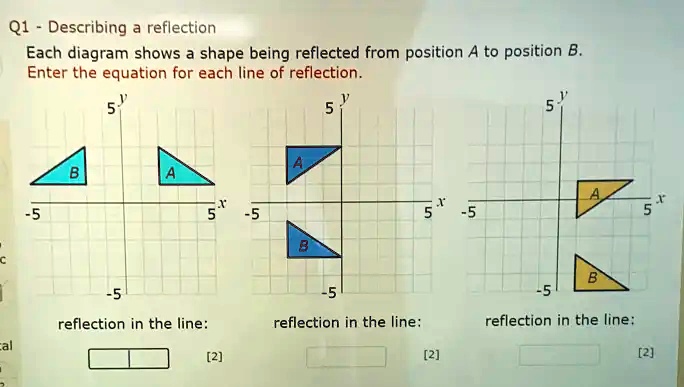 SOLVED: Q1 Describing reflection Each diagram shows a shape being reflected from position A to ...
