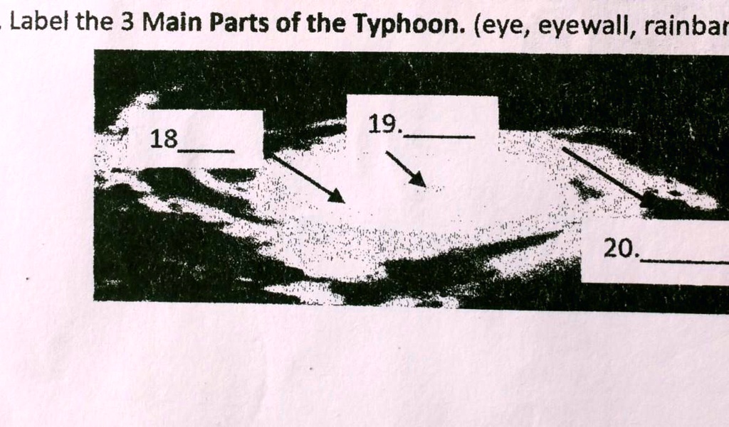 [GET ANSWER] Label the 3 Main Parts of the Typhoon. (eye, eyewall ...