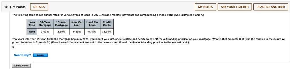 The following table shows annual rates for various types of loans in ...