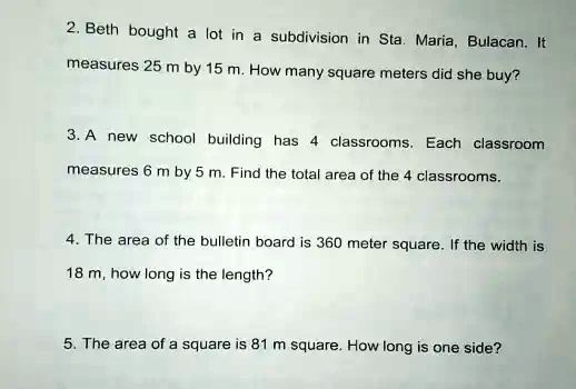 2. Beth bought a lot in a subdivision in Sta. Maria, Bulacan. It ...