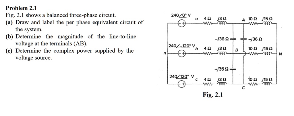 SOLVED: Problem 2.1 Fig. 2.1 shows a balanced three-phase circuit. (a) Draw and label the per ...