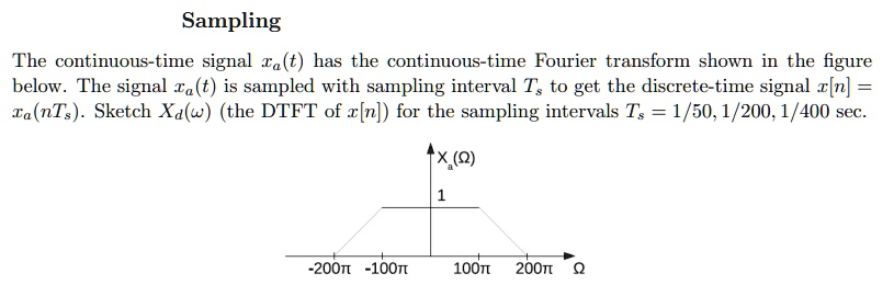 Sampling The continuous-time signal xa(t) has the continuous-time Fourier transform shown in the ...