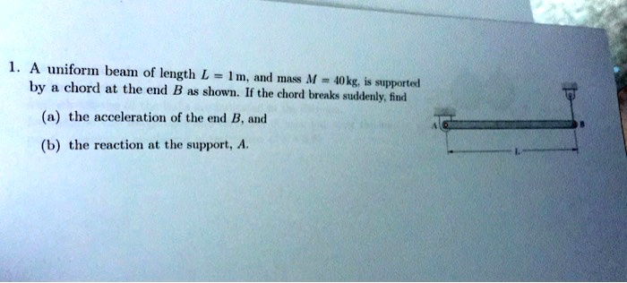 1a uniform beam of length l1mand mass m40kgis supported by a chord at ...