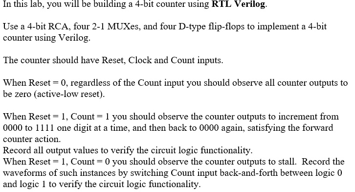 Rtl Verilog Record All Output Values In This Lab You Will Be Building A 4 Bit Counter Using Rtl