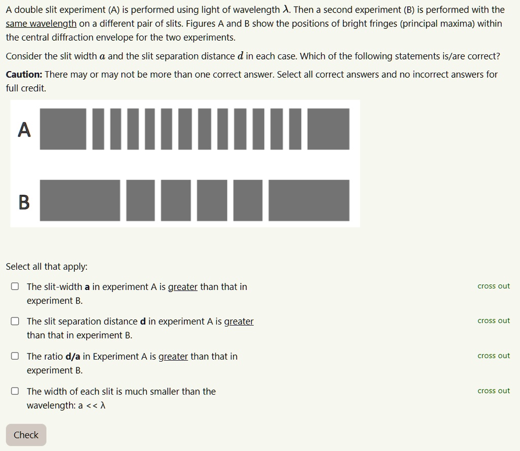 SOLVED: A double slit experiment (A) is performed using light of ...
