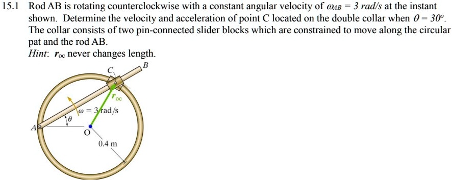 SOLVED: 15.1 Rod AB is rotating counterclockwise with a constant angular velocity of Ï‰ = 3 rad ...