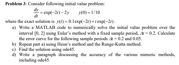 SOLVED: Problem 3: Consider following initial value problem: exp(-2t ...