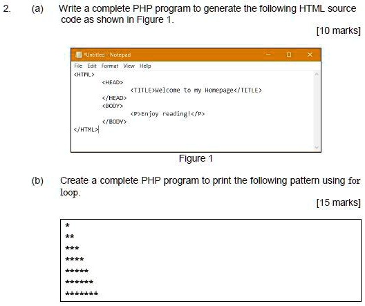 SOLVED: (a) Write a complete PHP program to generate the following HTML source code as shown in ...