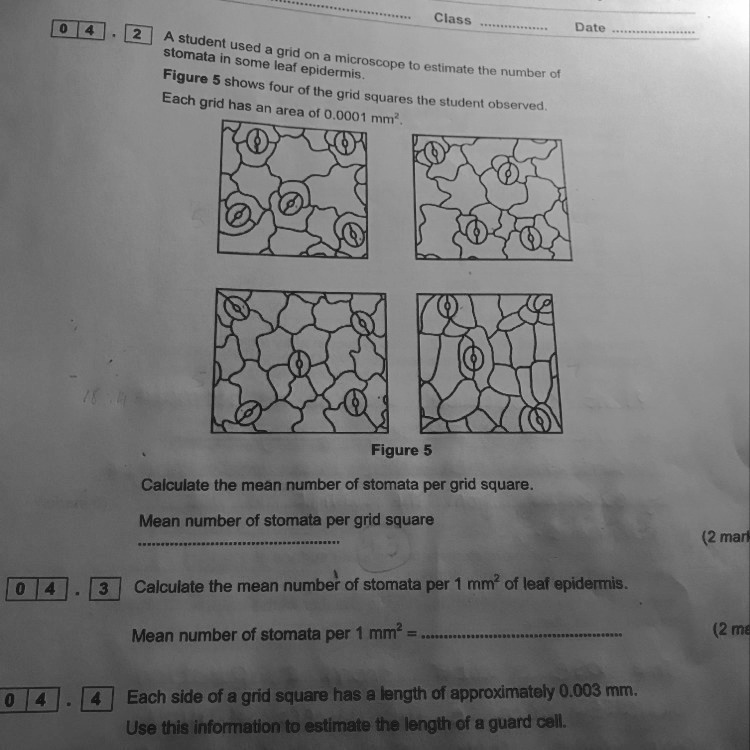 [GET ANSWER] 04 2 Class A student used a grid on a microscope to ...