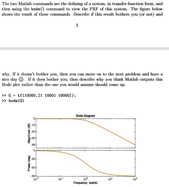 Solved The Two Matlab Commands Are The Defining Of A System In Transfer Function Form And 2391