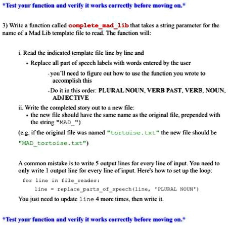 I need the answer to this in Python. Test your function and verify it ...