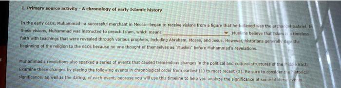 Primary Source Activity - A Chronology of Early Islamic History In the ...
