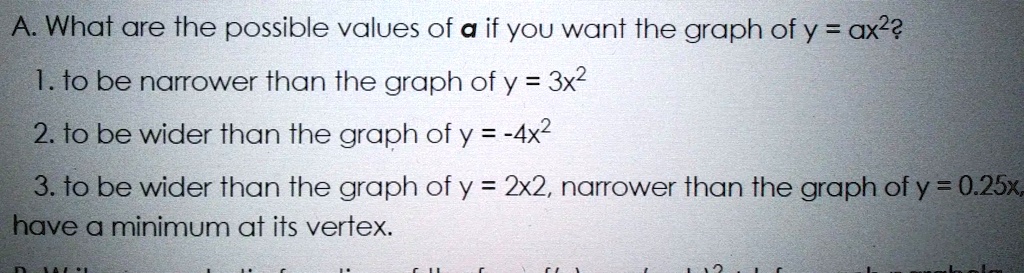 SOLVED: What are the possible values of a if you want the graph of y ...