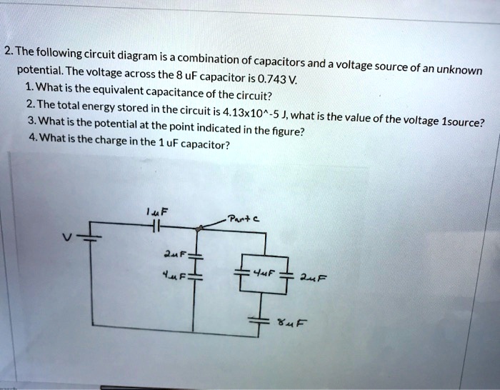 SOLVED: 2. The following circuit = diagram combination of capacitors and potential The voltage ...