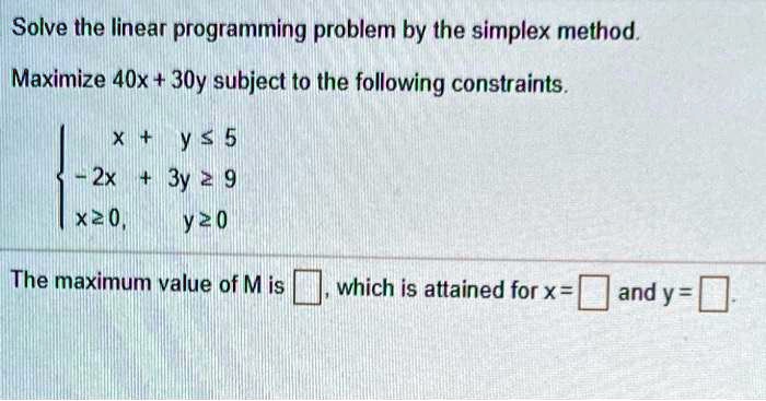 SOLVED: Solve the linear programming problem by the simplex method ...