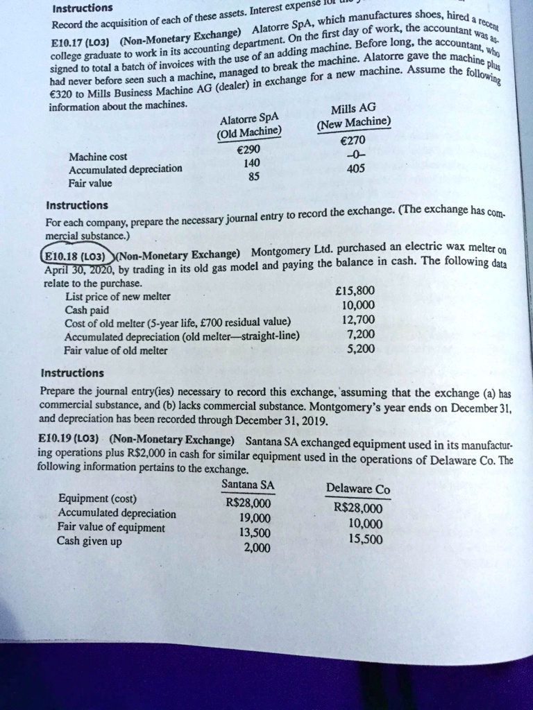 Instructions Record the acquisition of each of these assets....