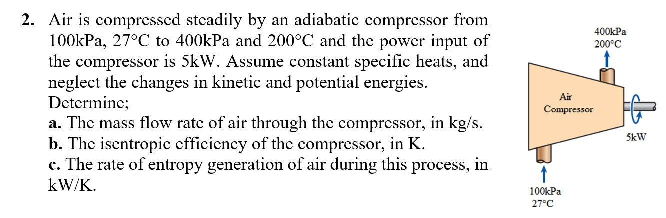 SOLVED: 2. Air is compressed steadily by an adiabatic compressor from ...