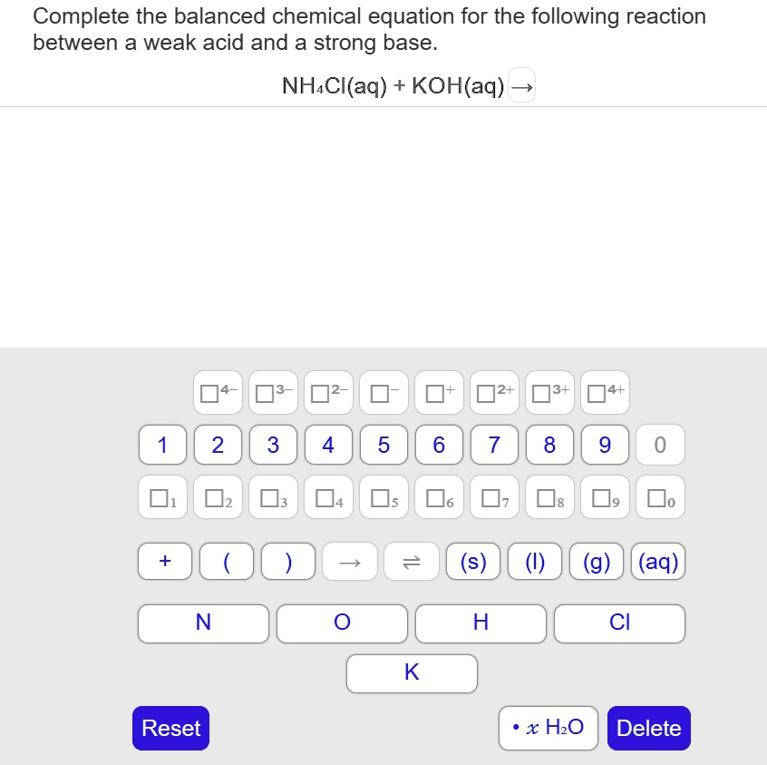 SOLVED: Complete the balanced chemical equation for the following ...